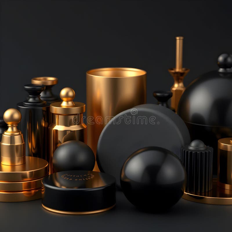 A Collection of Black and Gold Objects Including One that Has a Black ...