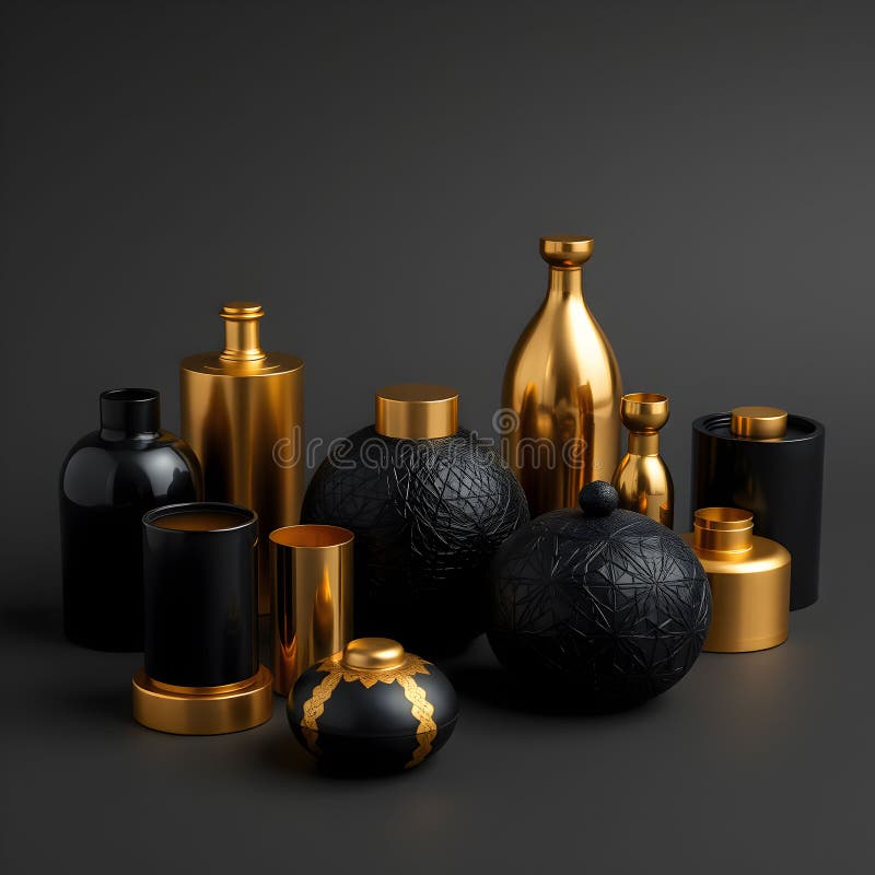 A Collection of Black and Gold Objects Including One that Has a Black ...