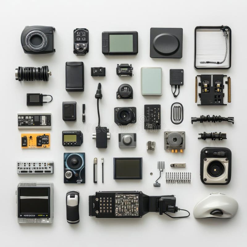 Collection of Black and Grey Electronic Devices Stock Illustration ...