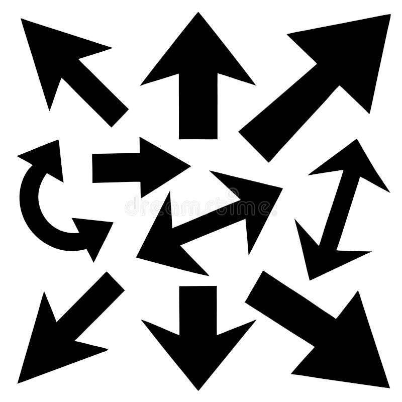 Collection of Black Hand Drawn Arrow Silhouettes on White Background 2 ...