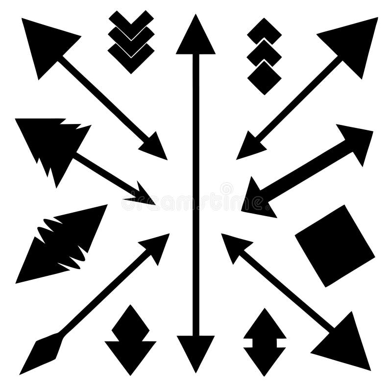 Collection of Black Hand Drawn Arrow Silhouettes on White Background 3 ...