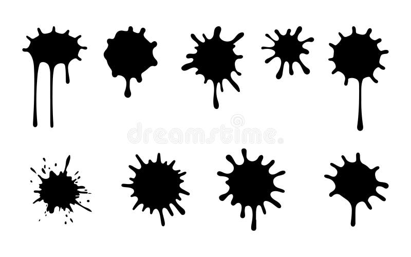 Collection of Black Ink Splatter Marks on White Background Stock ...