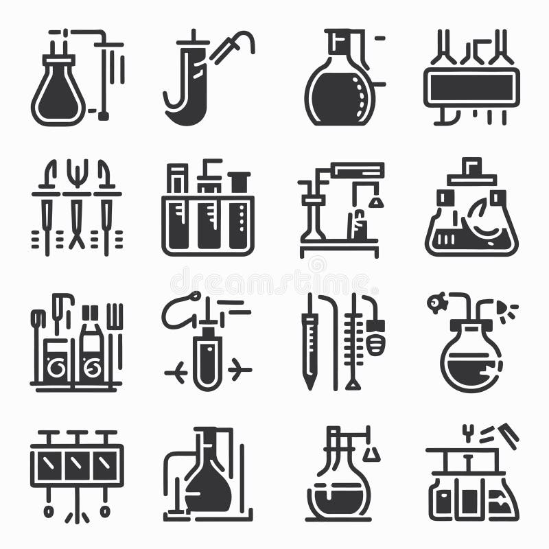 A Collection of Black Laboratory Equipment Icons are Arranged in a Grid ...