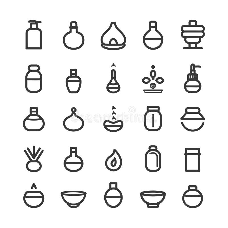 Collection of Perfume Bottles and Containers Line Icons Stock Vector ...