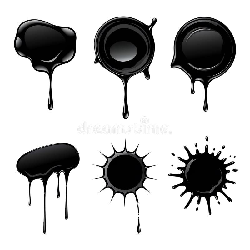 A Collection of Black Liquid Drips and Splatters, Each Shape Exhibiting ...
