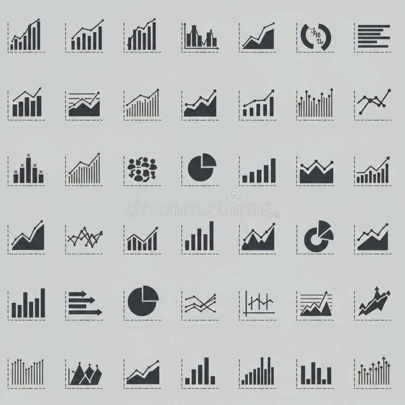 Collection of 36 Black, Minimalist Chart Icons on a Light Gray ...