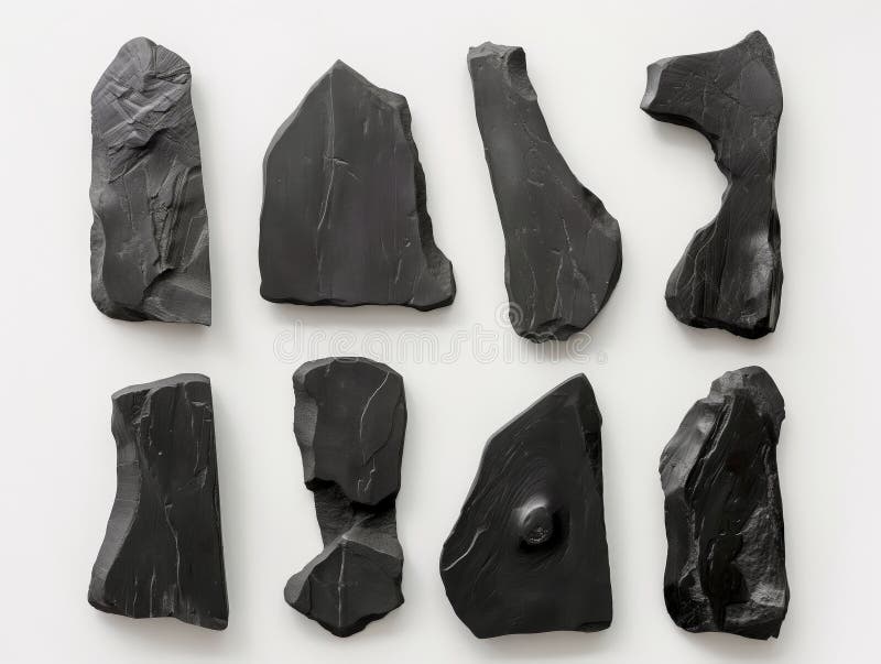 Collection of Black Obsidian Stones on White Background Stock Image ...