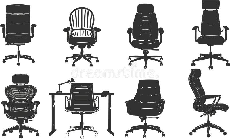 Collection of Black Office Chair Silhouettes in Various Ergonomic ...