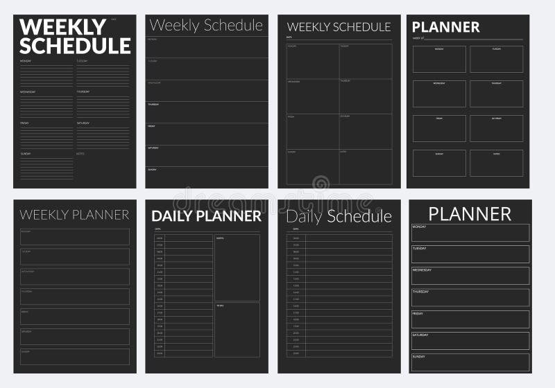 A Collection of Black Planner Pages in a Minimalistic Style. a Modern ...