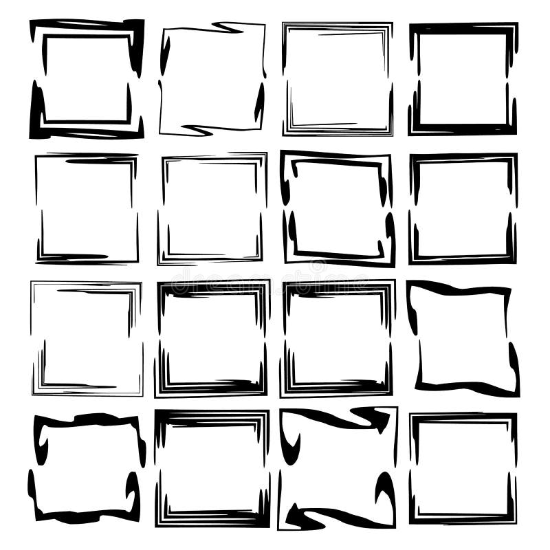 Set of Black Rectangle Empy Grunge Frames. Vector Illustration. Stock ...
