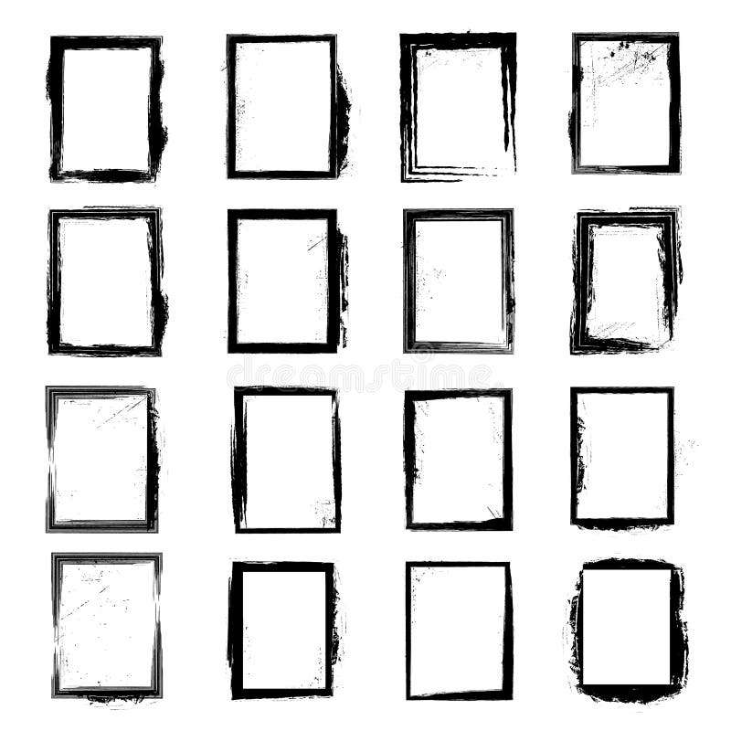 Set of Black Rectangle Empy Grunge Frames. Vector Illustration. Stock ...