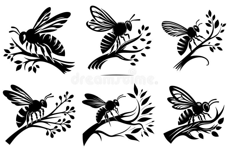 Stylized Bee Vector Set Bee & Wasp Silhouette Illustrations Stock ...