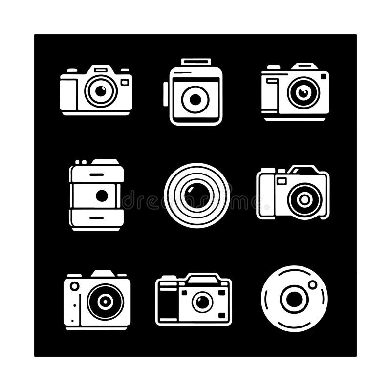 Collection of Black Silhouette Camera Icons Stock Vector - Illustration ...