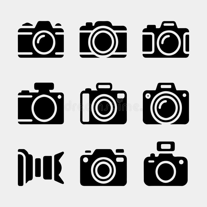 Collection of Black Silhouette Digital Camera Icons Stock Vector - Illustration of cameras, flat ...