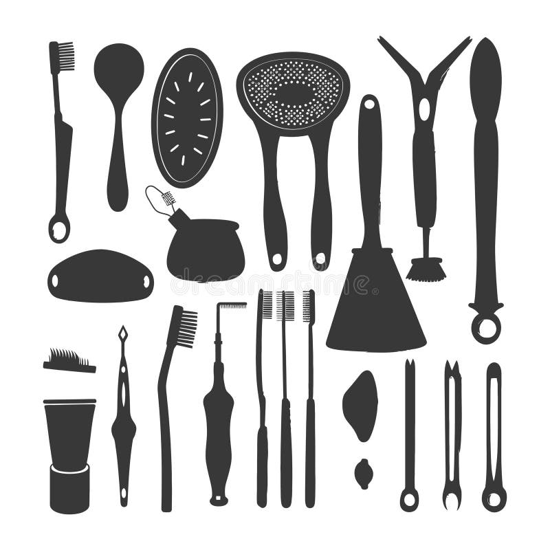 Collection of Various Cleaning and Grooming Tools Silhouettes Stock ...