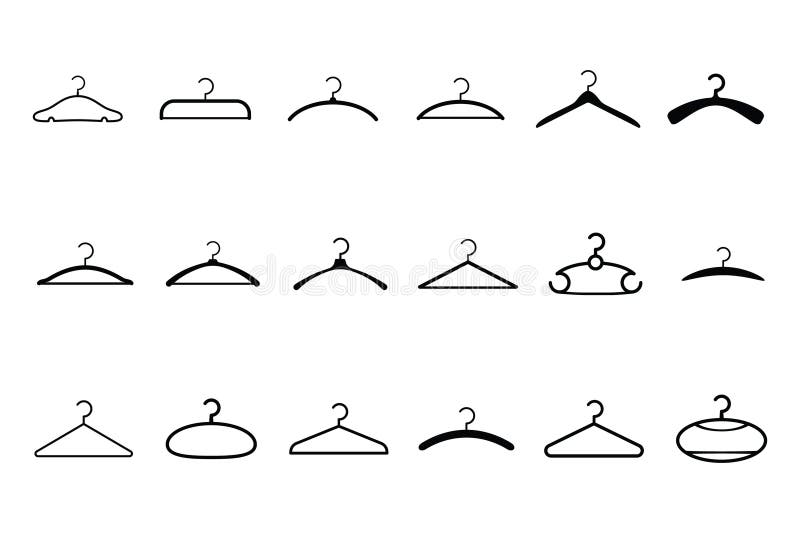 Set of Black Clothes Hanger Silhouettes Coat Rack and Hook Icons ...