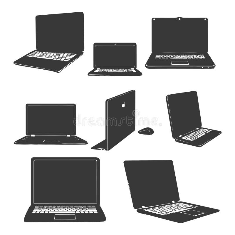 Laptop Silhouettes stock illustration. Illustration of office - 345540793
