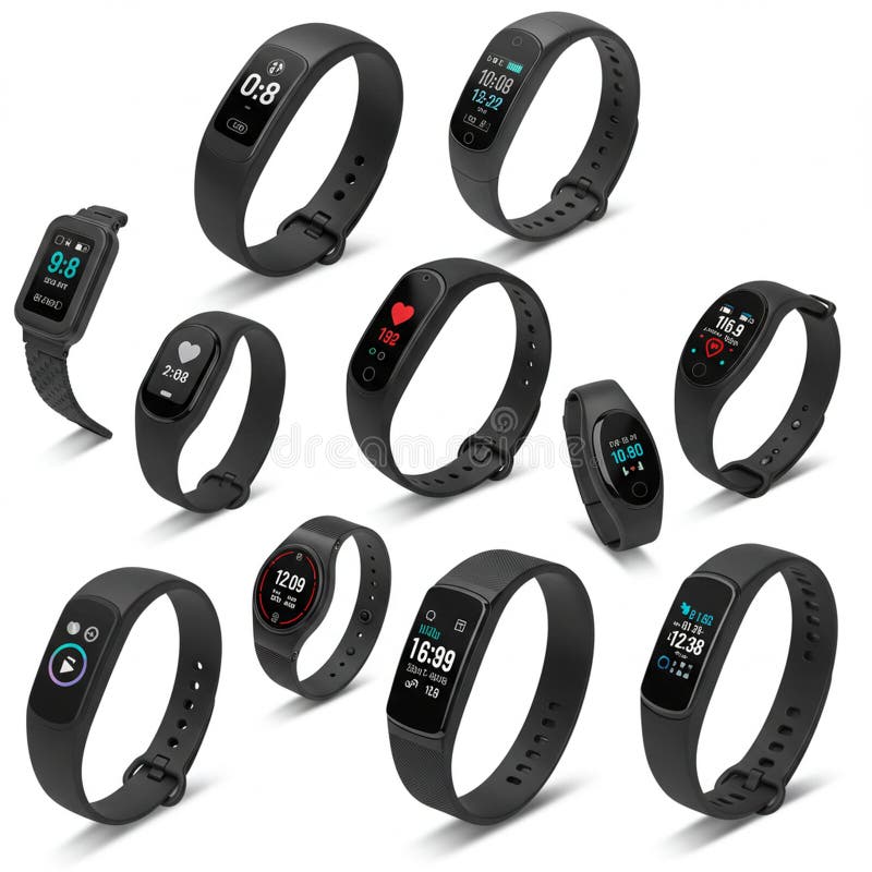 A Collection of Black Smartwatches with Various Display Designs and ...