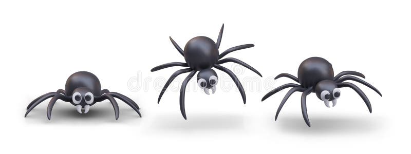 Collection with Black Spiders in Different Positions. Cute Model of ...