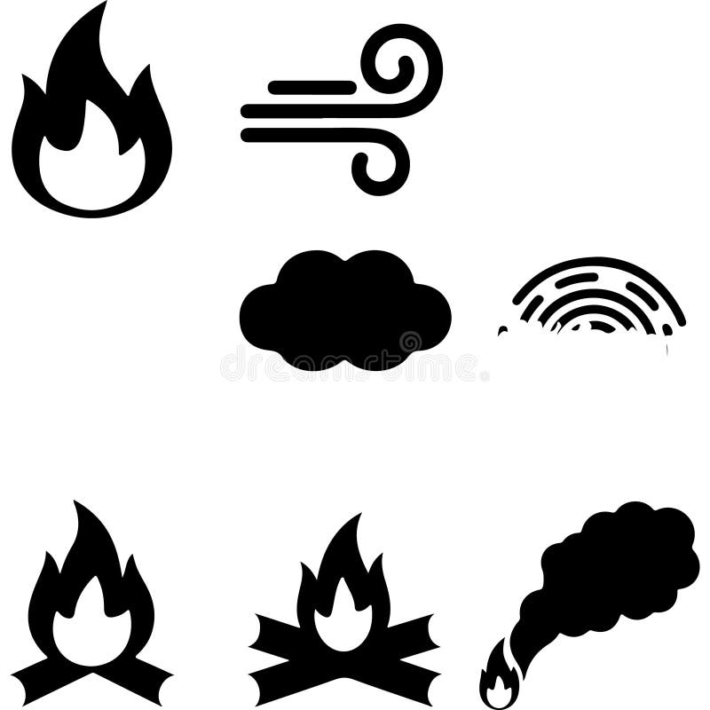 Fire Wind Cloud Rainbow Smoke Campfire Icons Flame Stock Illustration ...