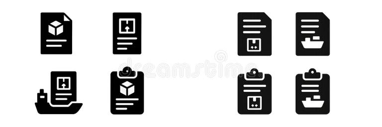 Collection of Black Web Icons Representing Documents, Shipping, and ...