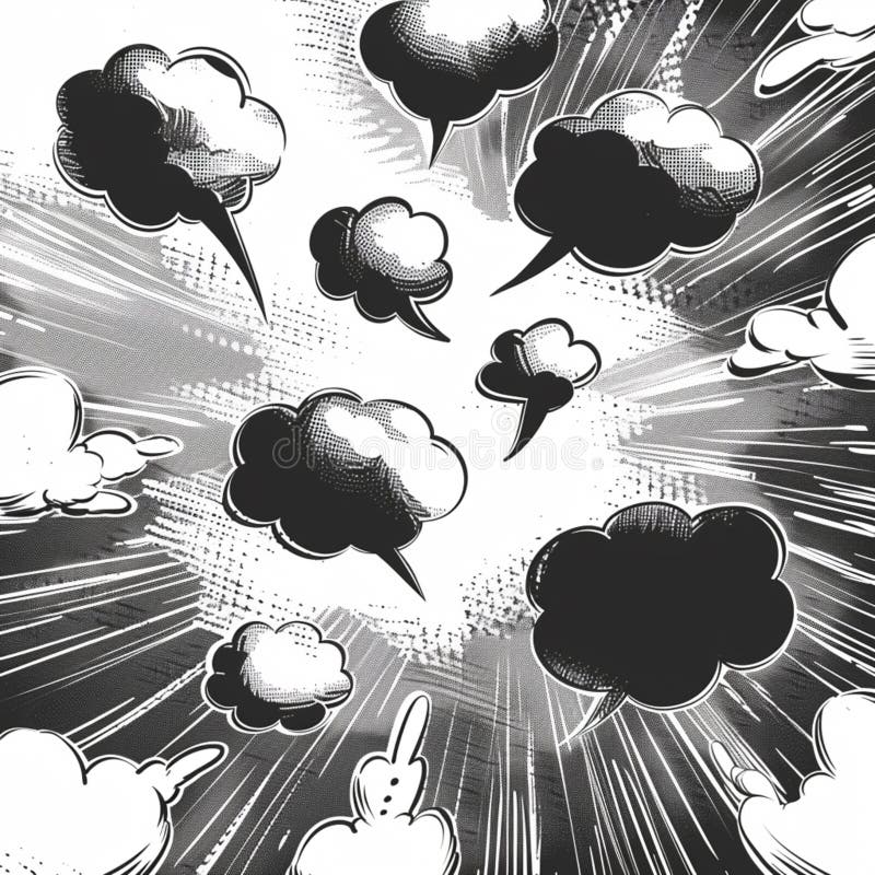 Collection of Black and White Comic Book Style Speech Bubbles and ...