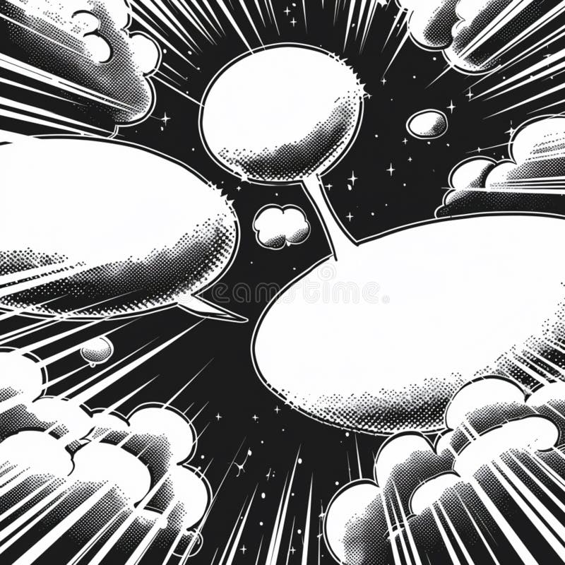 Collection of Black and White Comic Book Style Speech Bubbles and ...