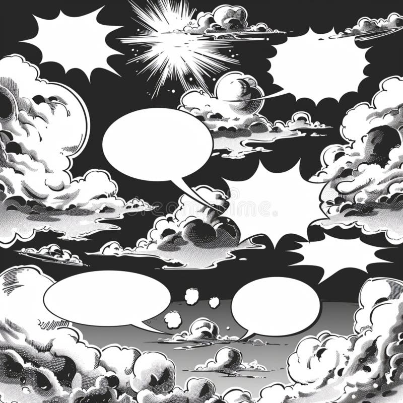 Collection of Black and White Comic Book Style Speech Bubbles and ...
