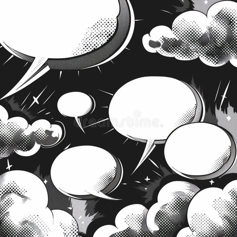 Collection of Black and White Comic Book Style Speech Bubbles and ...