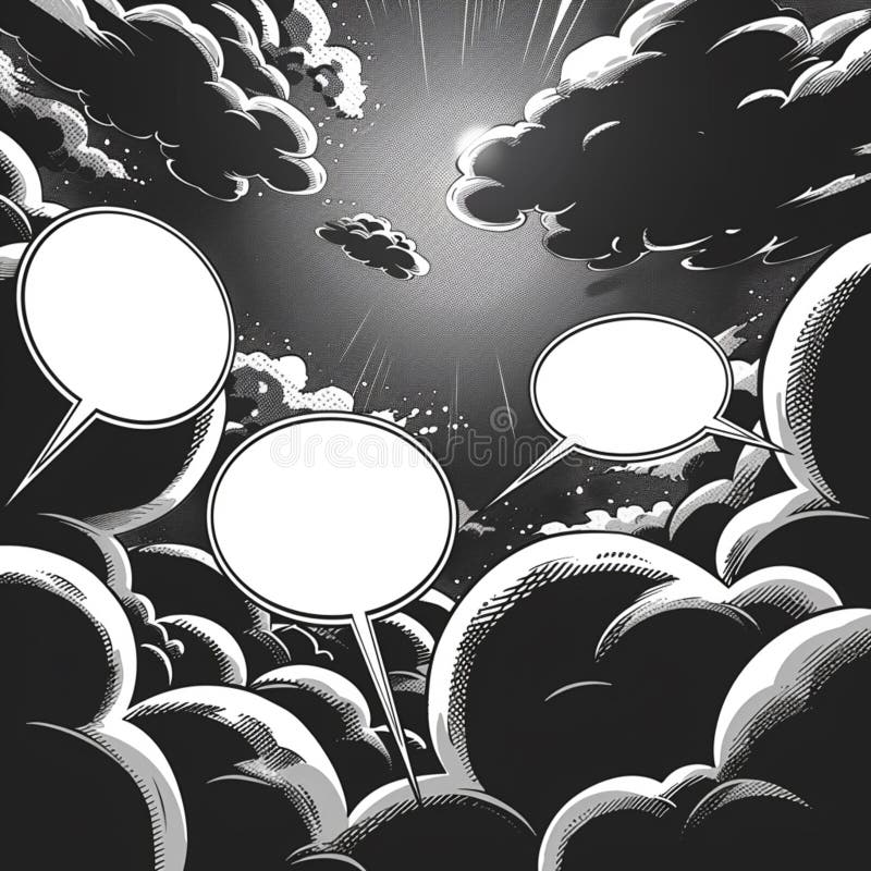 Collection of Black and White Comic Book Style Speech Bubbles and ...