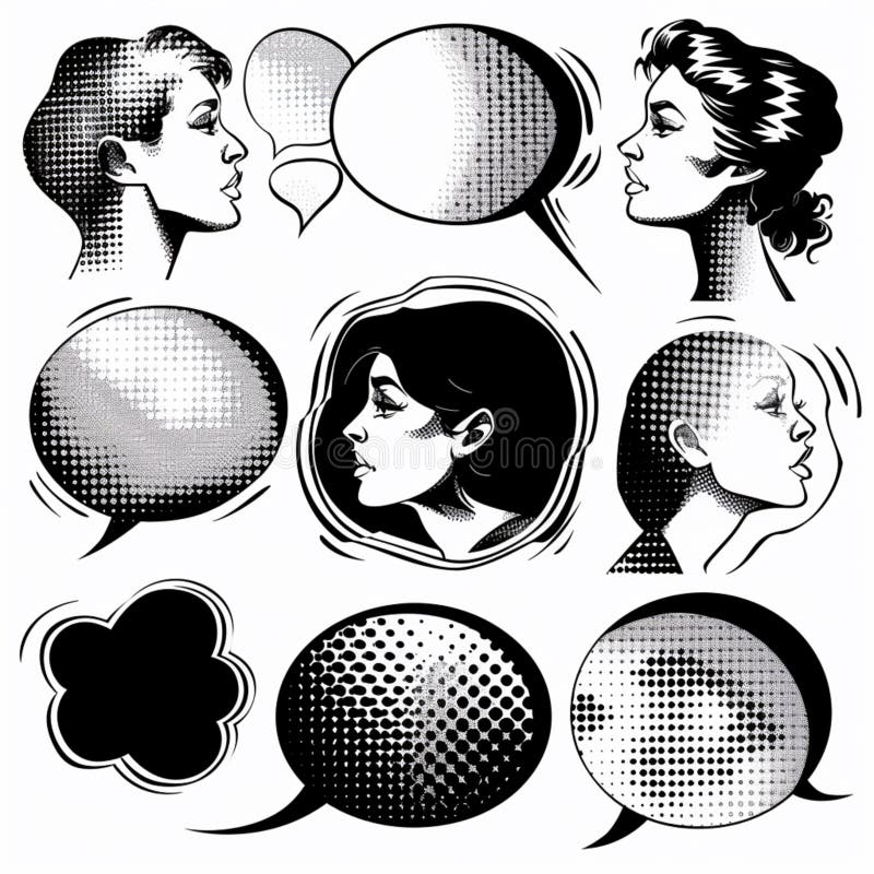 Collection of Black and White Comic Book Style Speech Bubbles and ...