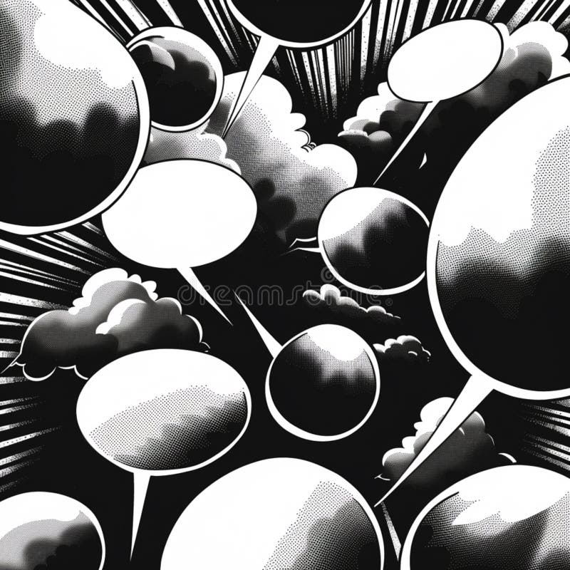 Collection of Black and White Comic Book Style Speech Bubbles and ...