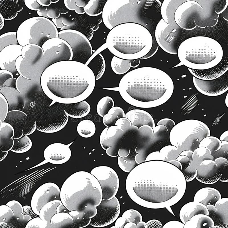 Collection of Black and White Comic Book Style Speech Bubbles and ...