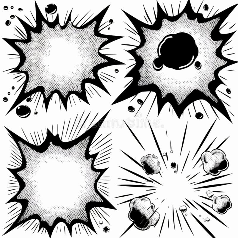 Collection of Black and White Comic Book Style Speech Bubbles and ...