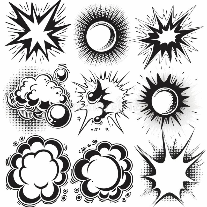 Collection of Black and White Comic Book Style Speech Bubbles and ...