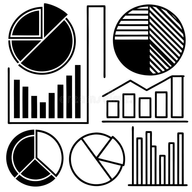 Collection of Black and White Data Charts and Graphs Stock Illustration ...