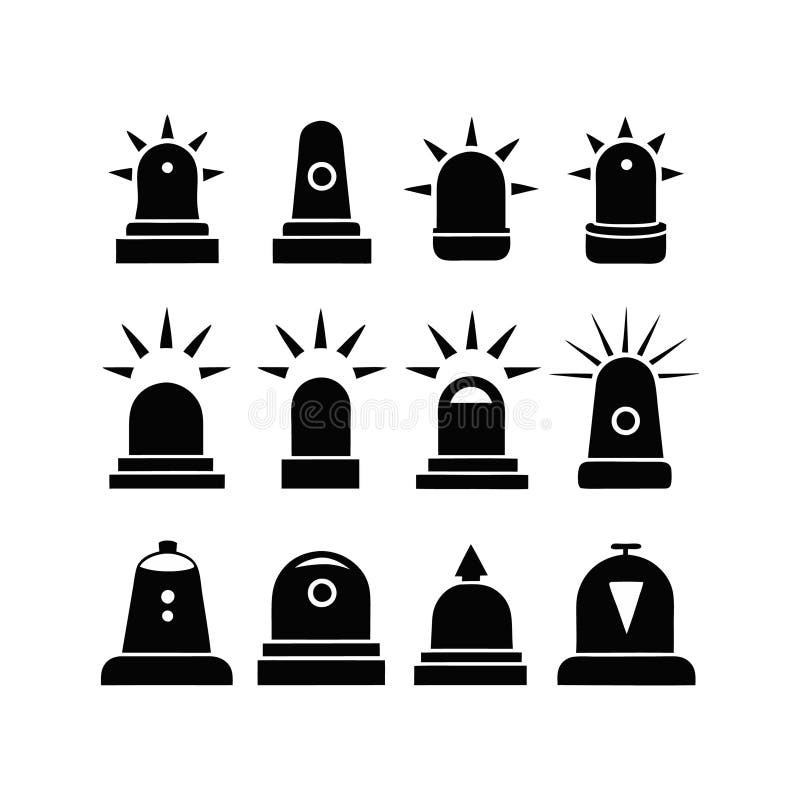 Collection of Black and White Emergency Siren and Bell Icons Stock ...