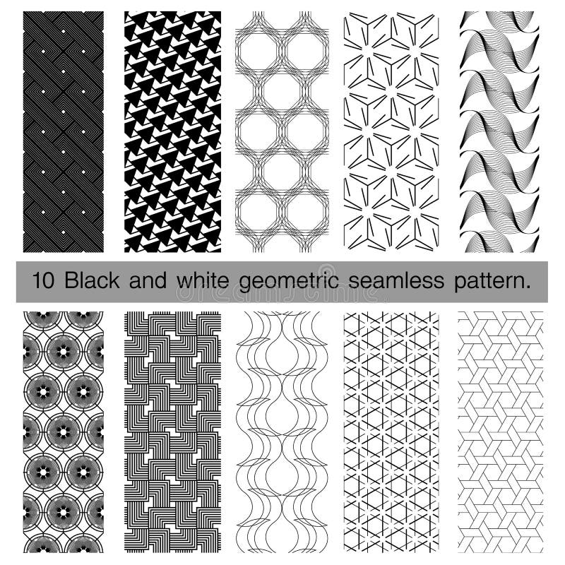 Collection of Black and White Geometric Seamless Pattern. Stock Vector ...