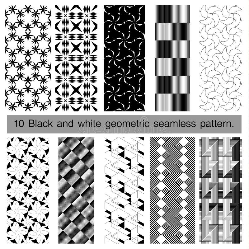 Collection of Black and White Geometric Seamless Pattern. Stock Vector ...