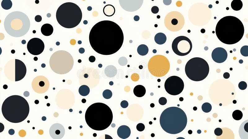 A Collection of Black, White, and Gold Circles of Varying Sizes, Arranged in a Seemingly Random ...