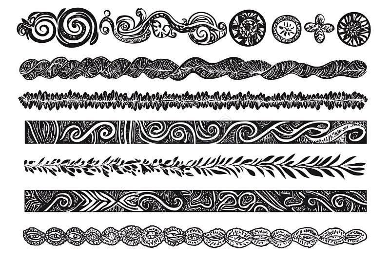 Collection of 8 Black and White Hand-Drawn Decorative Borders ...