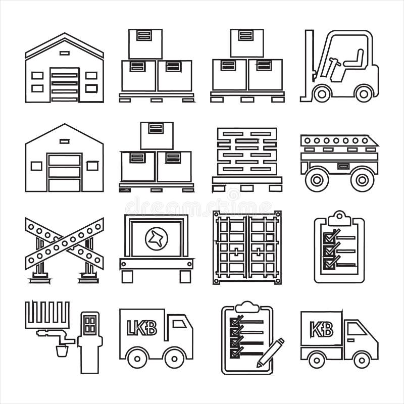 Warehouse and Logistics Icons Boxes Forklift Stock Illustration - Illustration of services ...