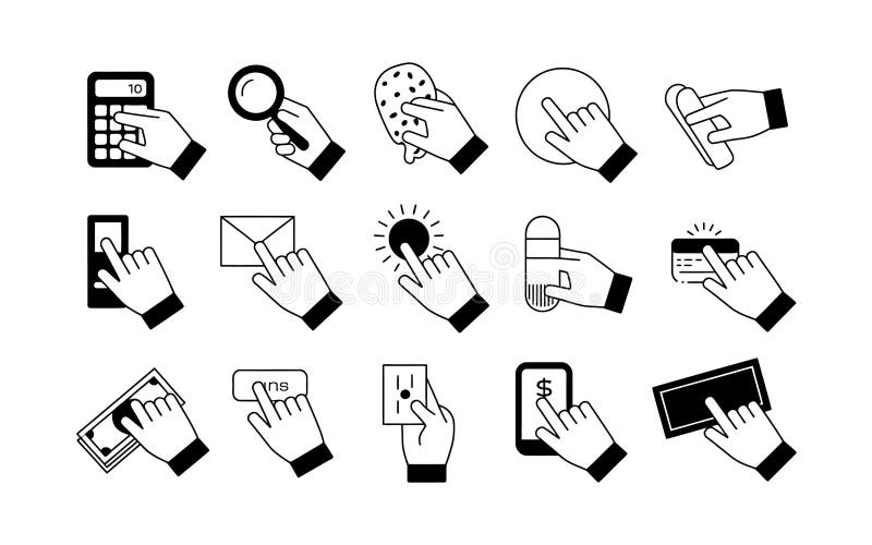 Hand Gestures Icons Set Click Stock Vector - Illustration of calculator ...