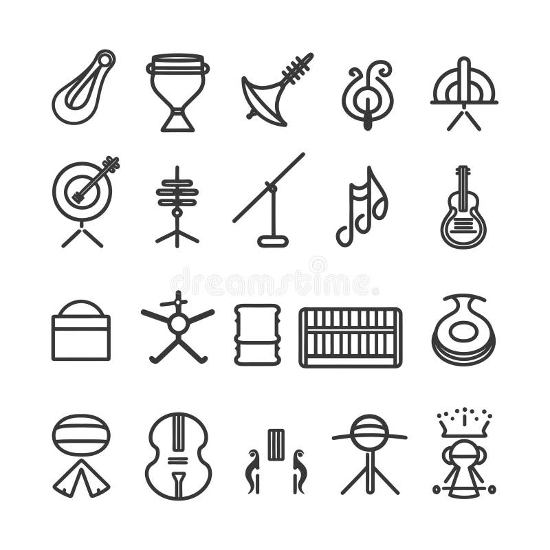 Collection of Musical Instrument Icons: Simple Line Art Graphics Stock ...