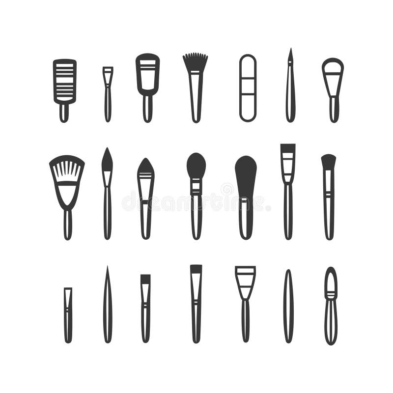 Collection of Various Paintbrushes and Makeup Brushes Icons Stock ...