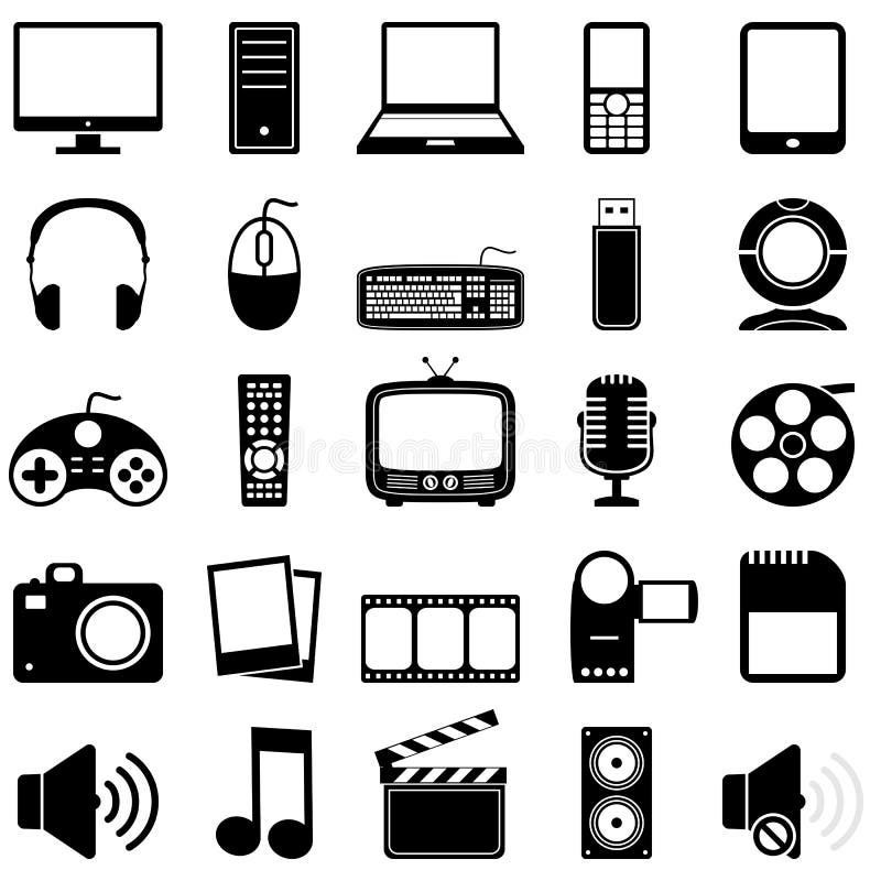 Multimedia Black & White Icons Stock Vector - Illustration of clipart ...