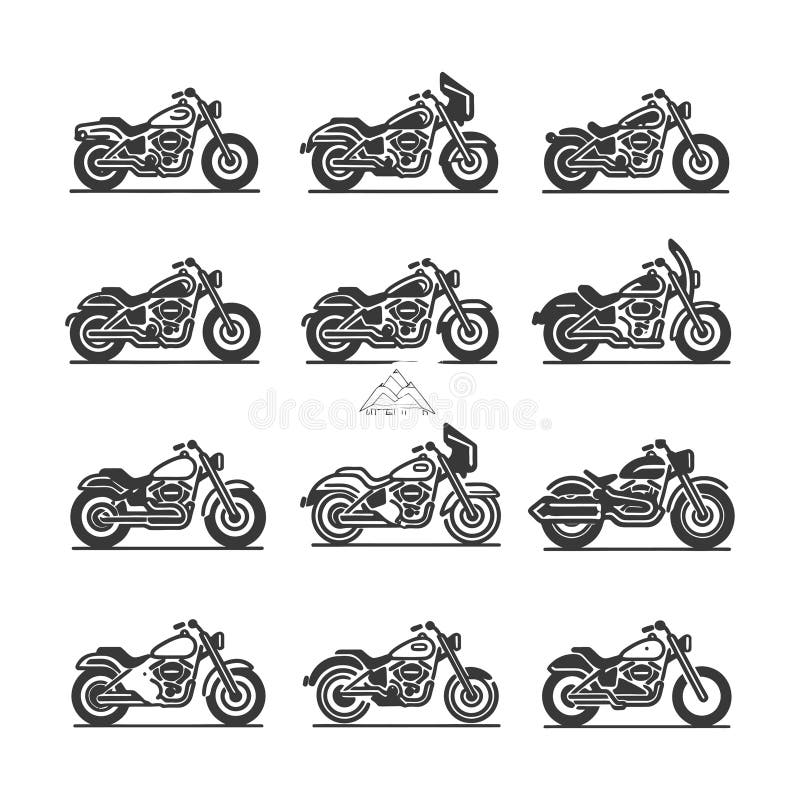 Collection of Classic Cruiser Motorcycles, Side View Illustrations ...
