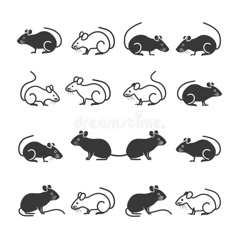 Collection of Black and White Mouse Icons, Rodent Vector Illustration ...