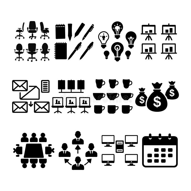 Comprehensive Set of Black and White Business Icons Stock Vector ...