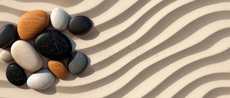 A Collection of Black, White, and Orange Pebbles Arranged in a Circular ...
